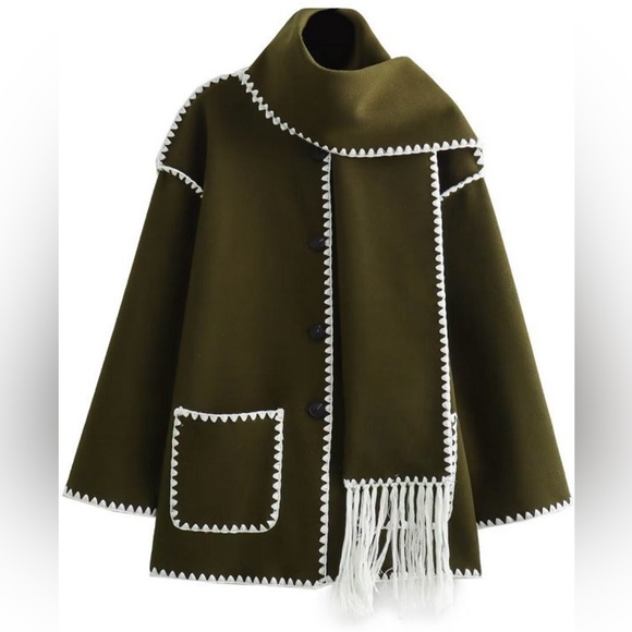 Jackets & Coats | 20 Contrast Soft Embroidered Scarf Jacket In Olive ...